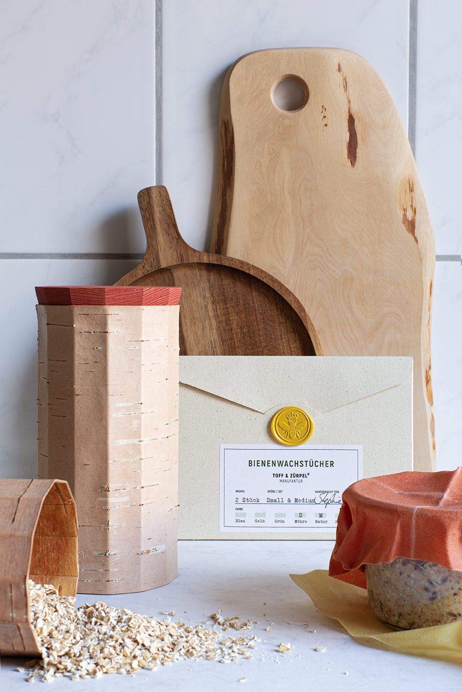 Gift Set - Birch Bark Storage Container and Beeswax Wraps Set